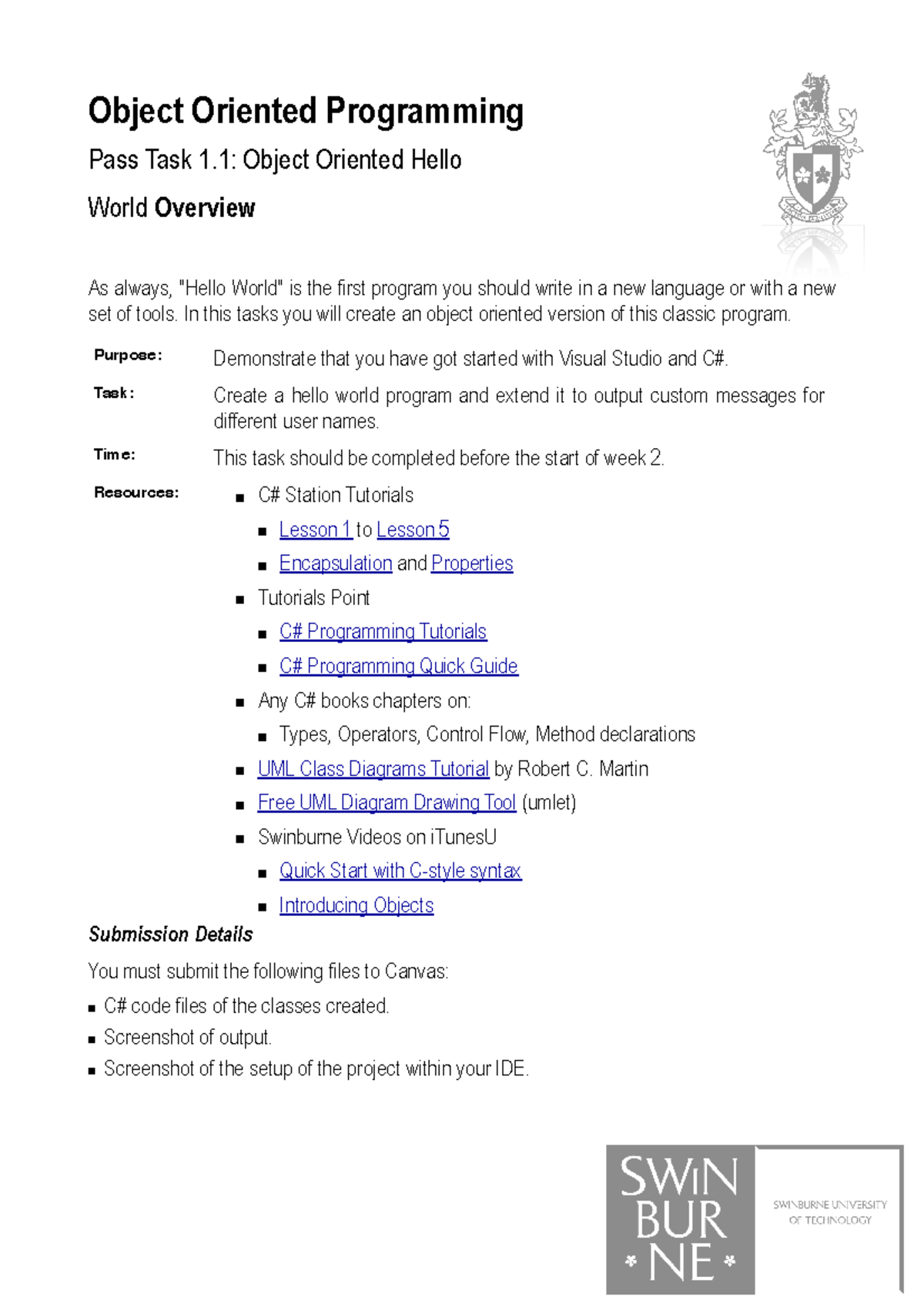 Practice Materials 11 Object Oriented Programming Pass Task 1 Object Oriented Hello World 