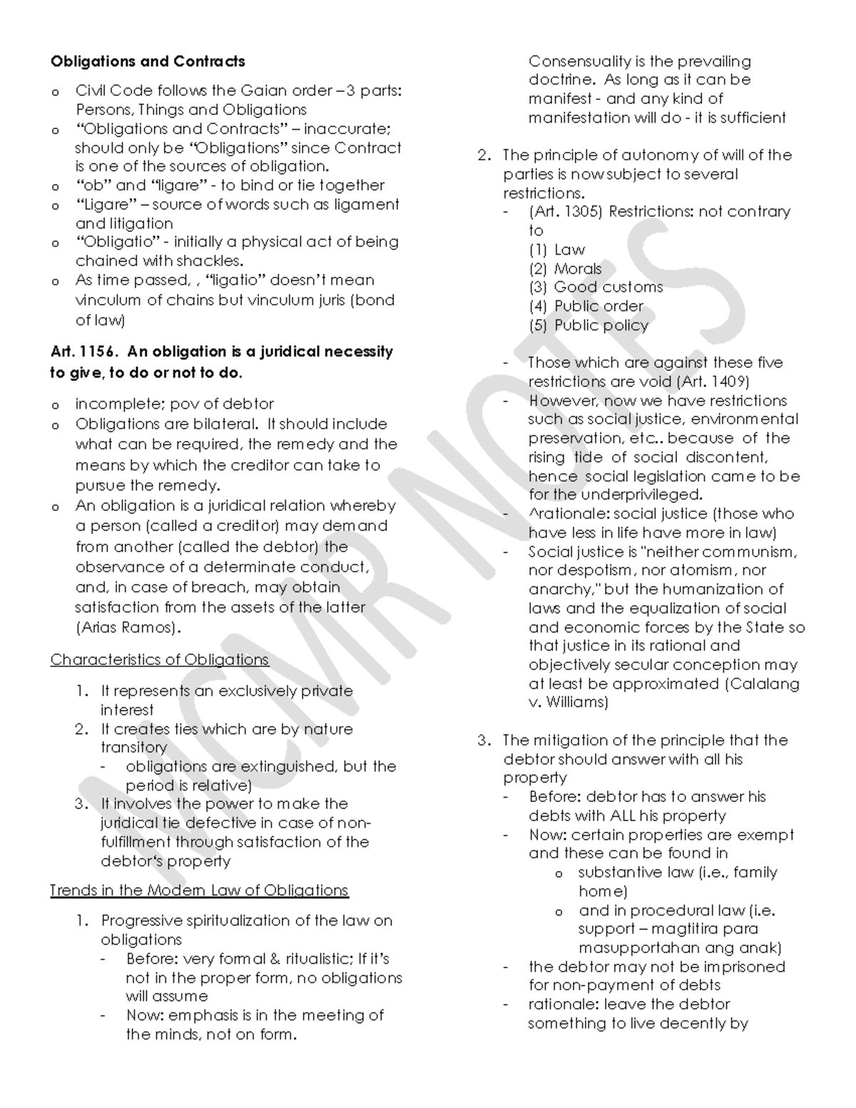 Oblicon-Notes 1 - NOTES - Obligations and Contracts o Civil Code ...