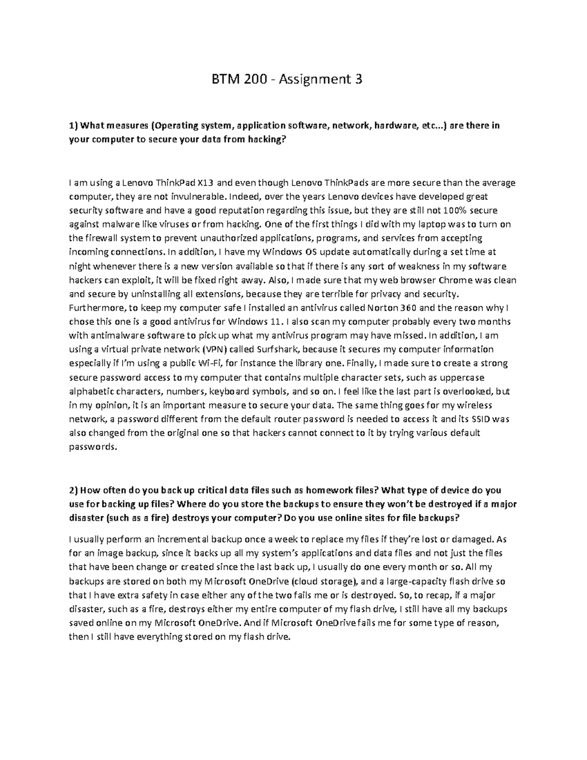 Btm Assignment 3 - Helpful for the class to get an A - BTM 200 - Assignment 3 What measures ...