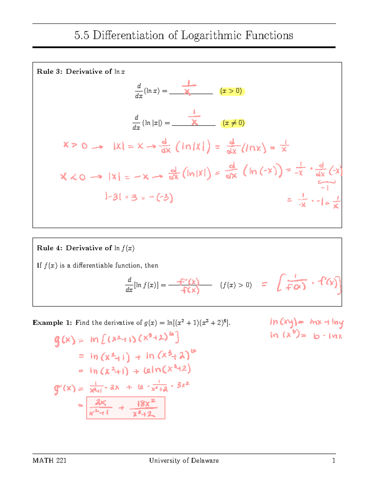 5.5 Differentiation Logarithmic Functions - Rule 3: Derivative of ln x ...