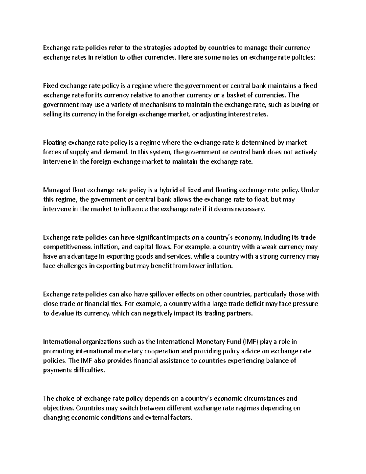 QW9 - Notes on Exchange Rate Policies and on the U.S. dollar as the ...