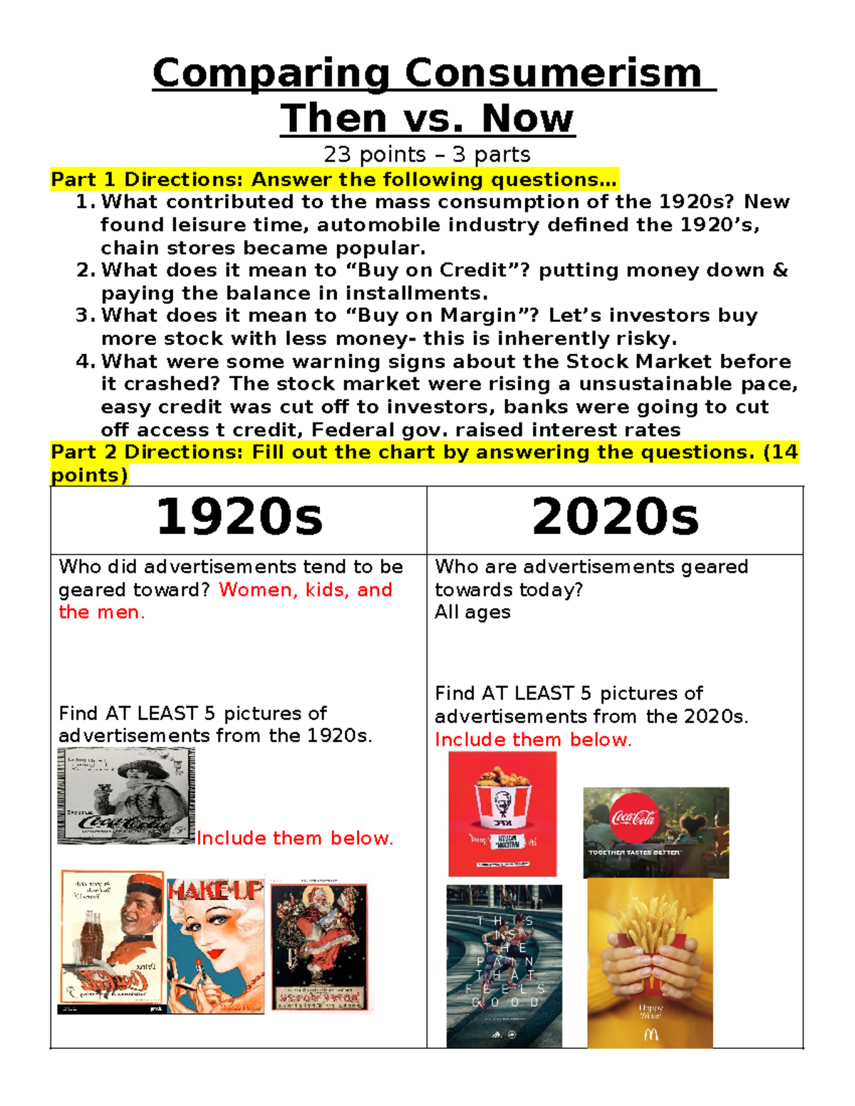 Comparing Consumerism Assignment Doc - Comparing Consumerism Then vs ...