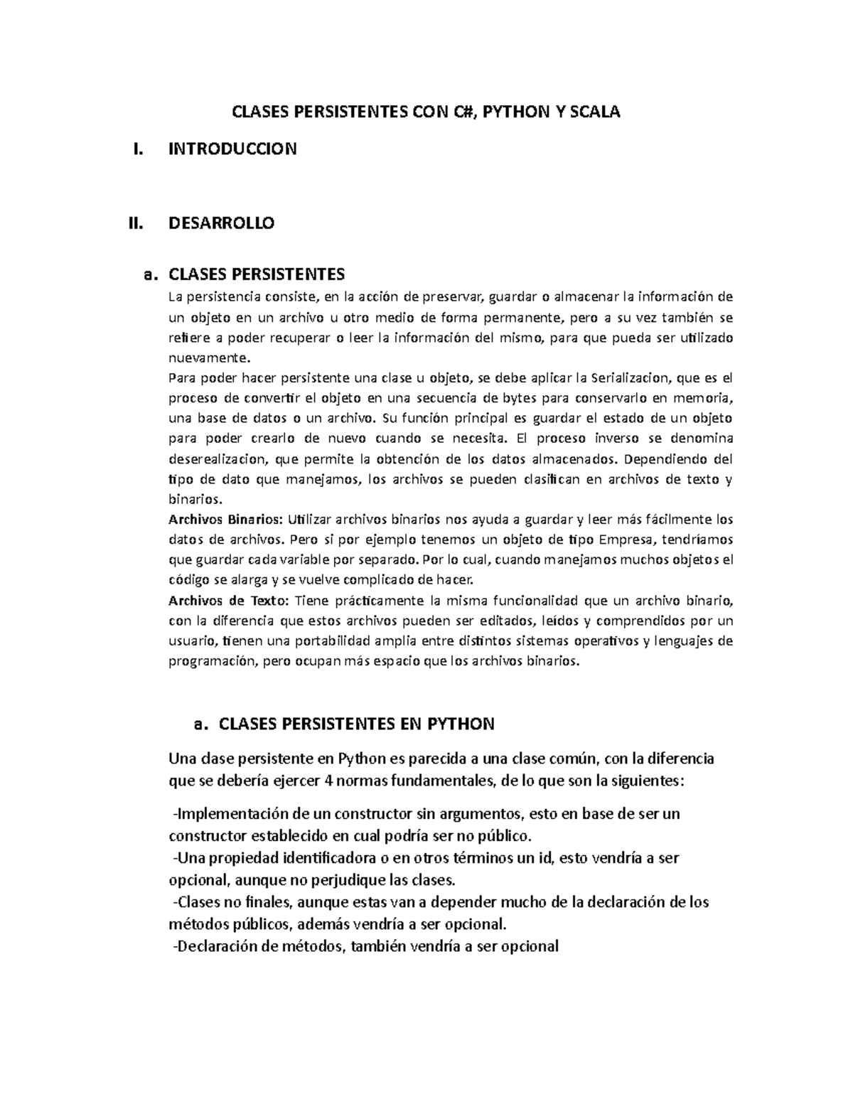 Clases Persistentes Clases Persistentes Con C Python Y Scala I Introduccion Ii Desarrollo