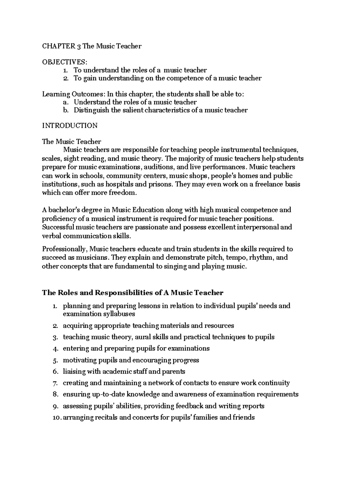 Chapter 3 The Music Teacher - CHAPTER 3 The Music Teacher OBJECTIVES: 1 ...