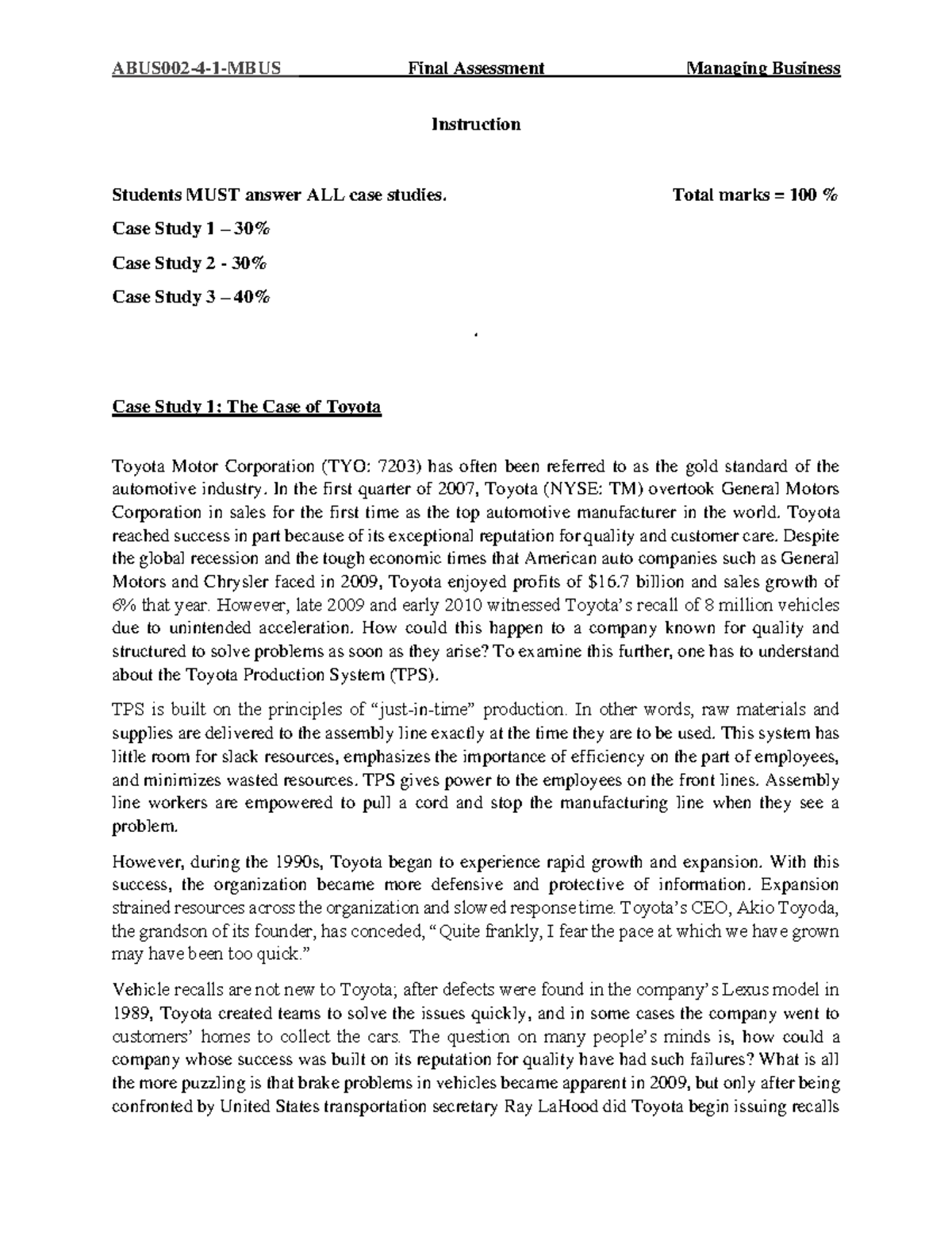 Sample paper final assessment 2 - Instruction Students MUST answer ALL ...