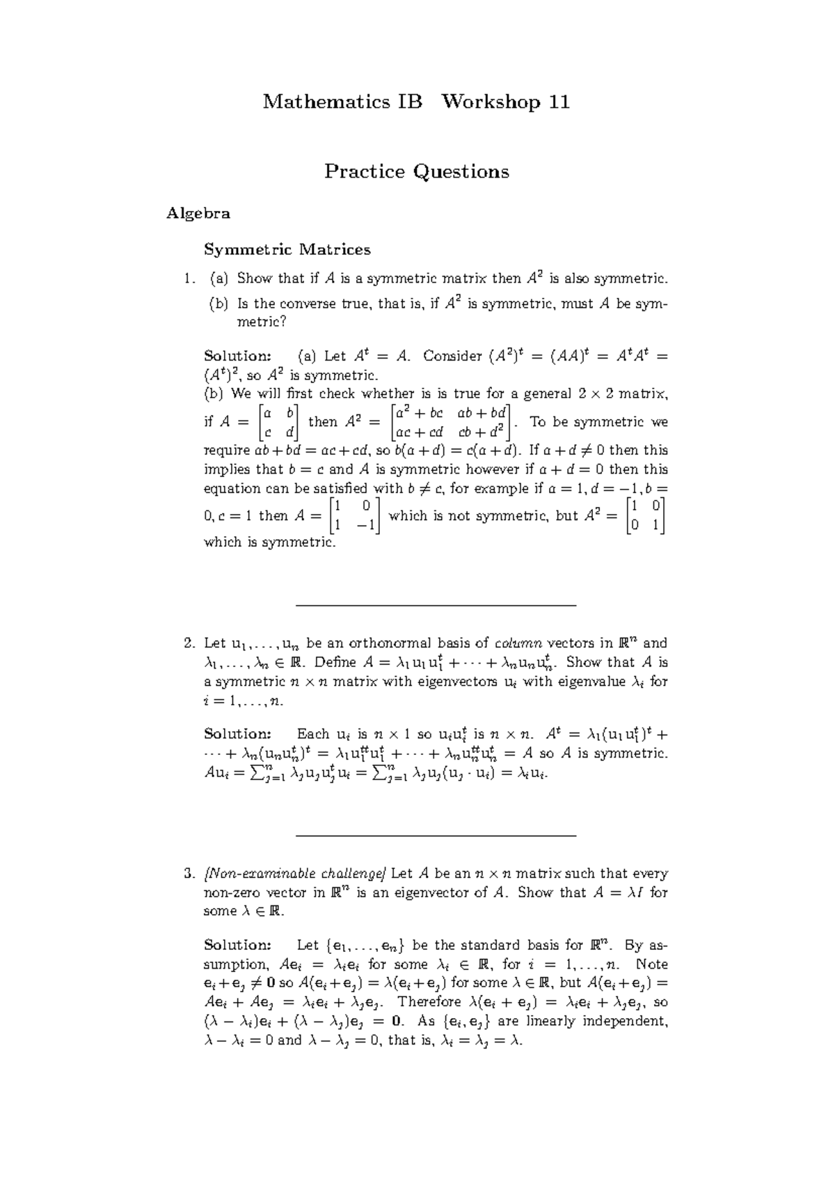 IB Workshop 11 prac - Mathematics IB Workshop 11 Practice Questions ...