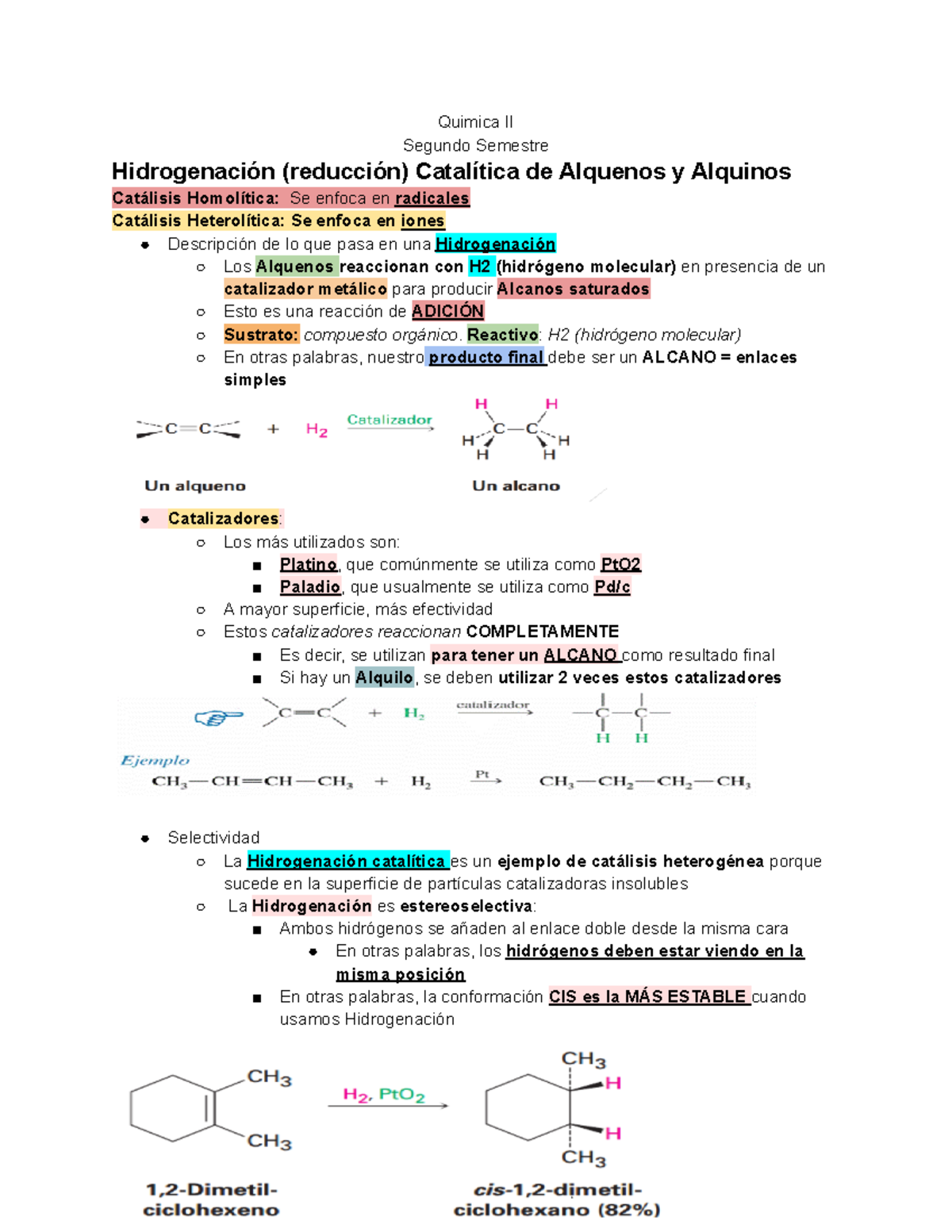 Hidrogenación Reducción Catalítica de Alquenos y Alquinos - Quimica II ...