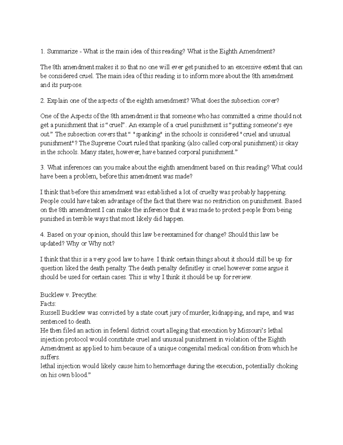 Eighth Amendment Examples