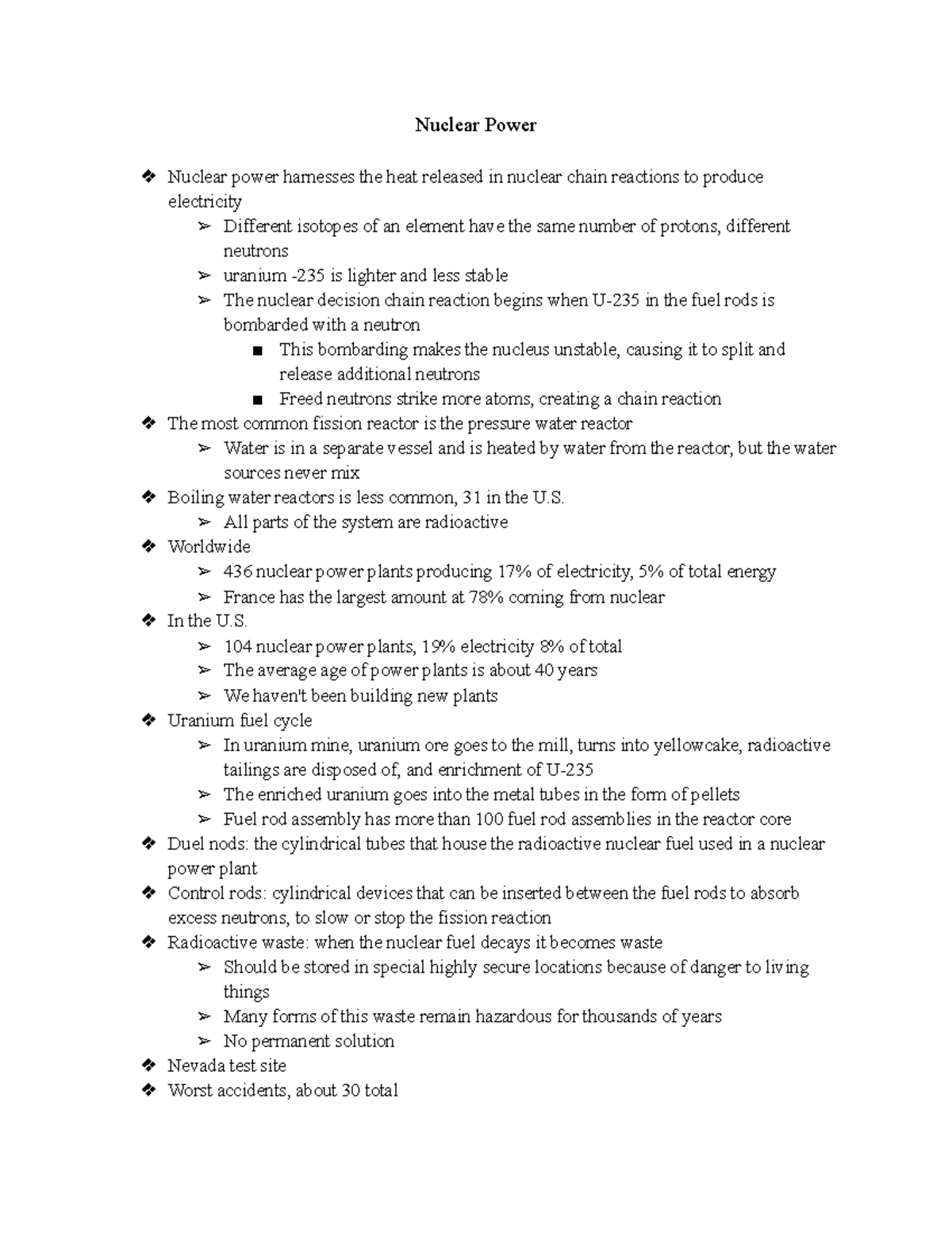 Week 5 - Earth 219 - Week 5 Lecture Notes - Nuclear Power Nuclear power ...
