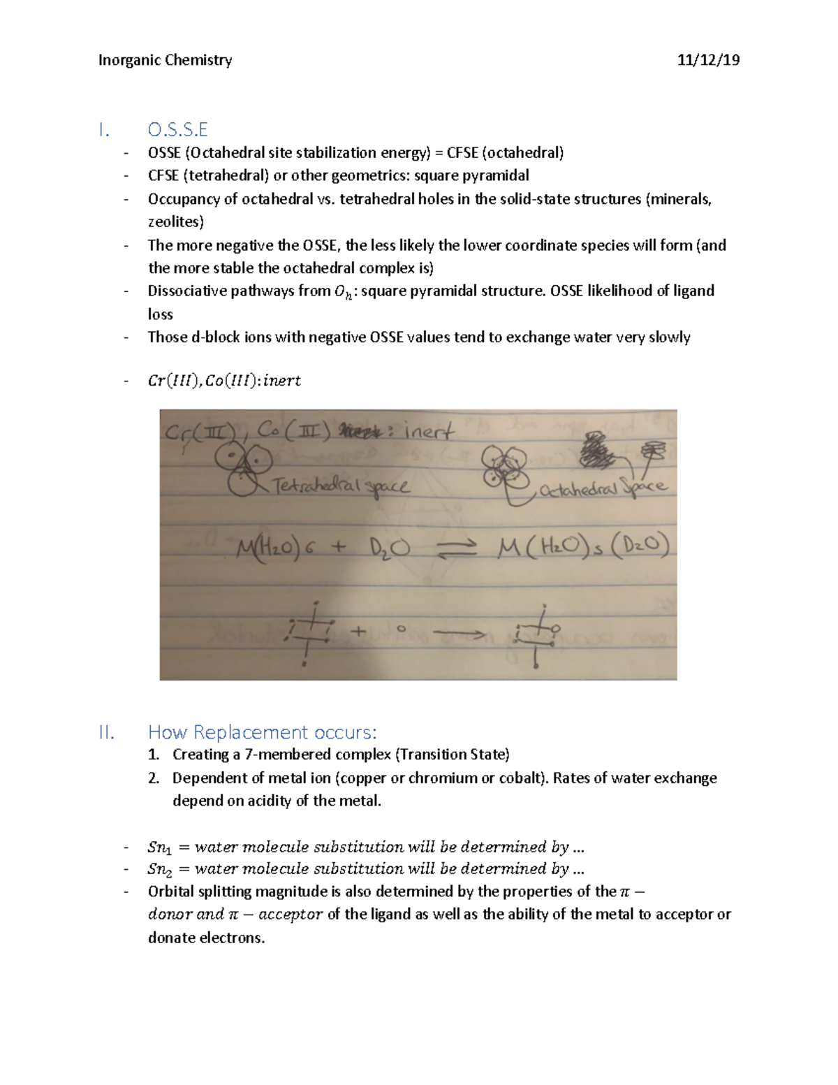 Inorganic Chemistry Notes 4 - Inorganic Chemistry 11/12/ I. O.S.S OSSE ...