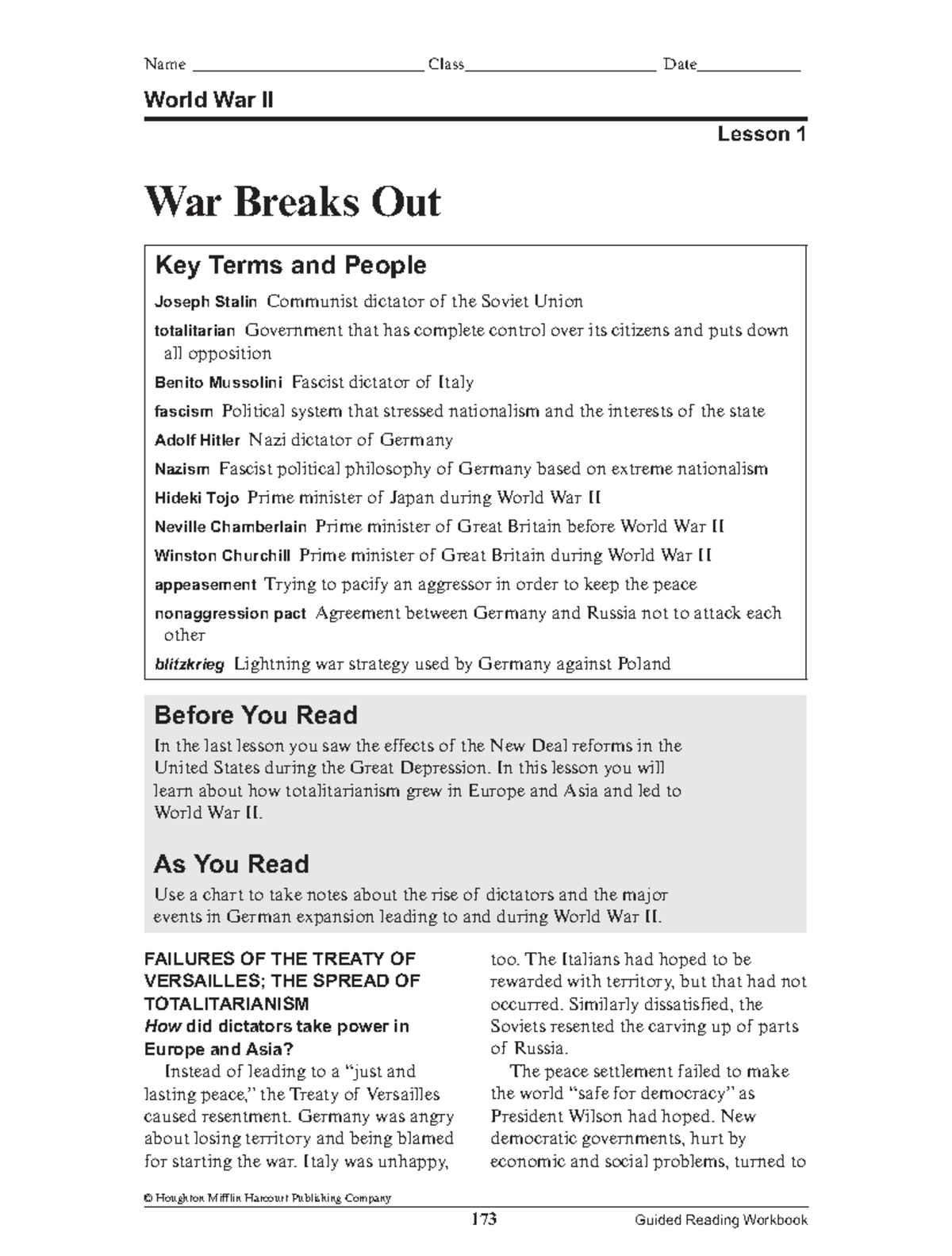 GRW M11L01 - Thing - World War II Lesson 1 War Breaks Out Key Terms and ...
