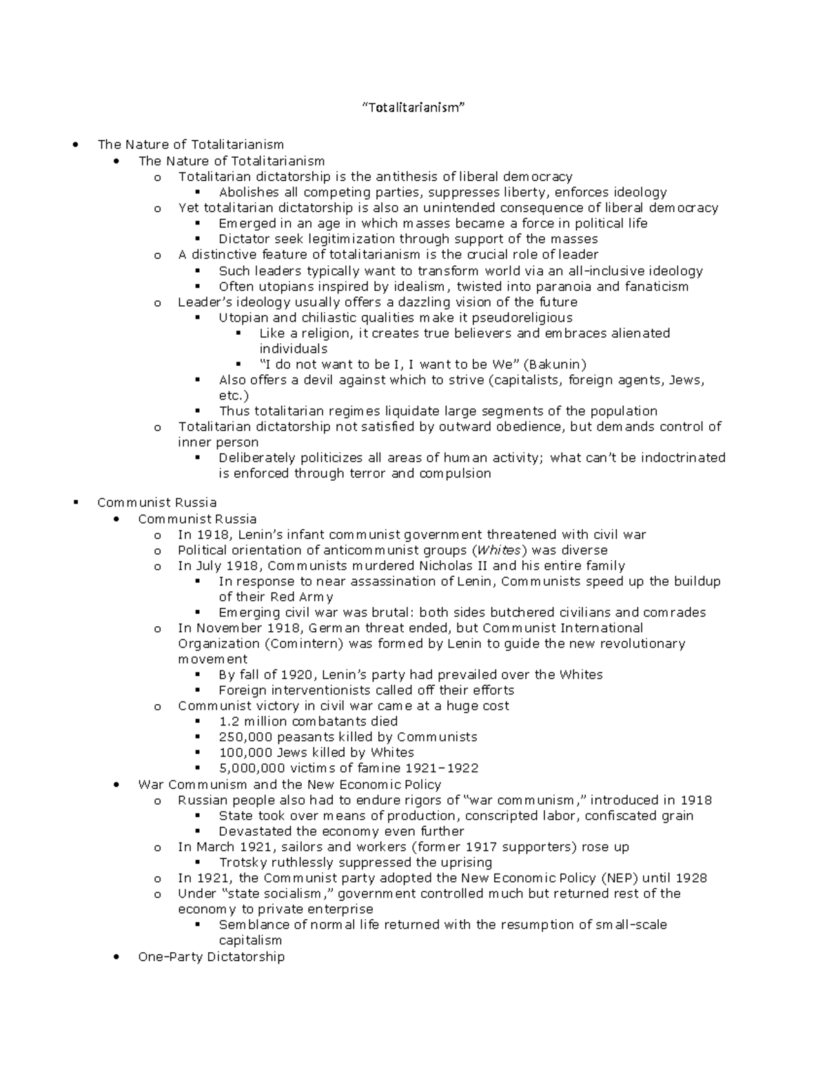 Notes-Totalitarianism - “Totalitarianism” • The Nature of ...