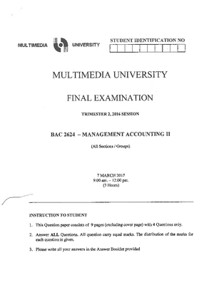 MA2 Tutorial 1 Chapter 1 - CHAPTER 1 THE MANAGER AND MANAGEMENT ACCOUNTING 1-4 How does cost ...
