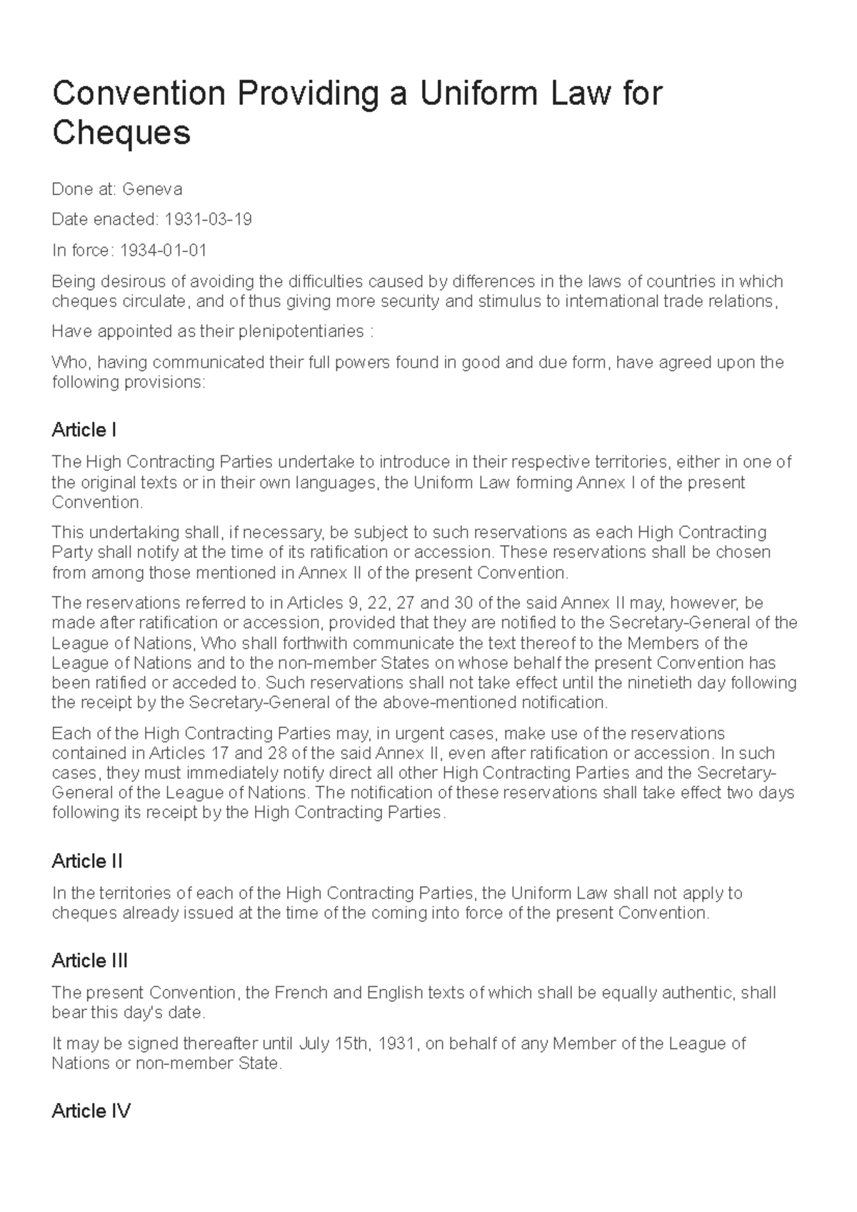 REF 2 ULC - TTQT ULC - Convention Providing a Uniform Law for Cheques ...