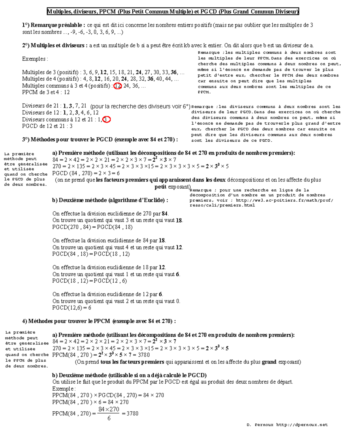 PPCM et PGCD - math - Multiples, diviseurs, PPCM (Plus Petit Commun ...