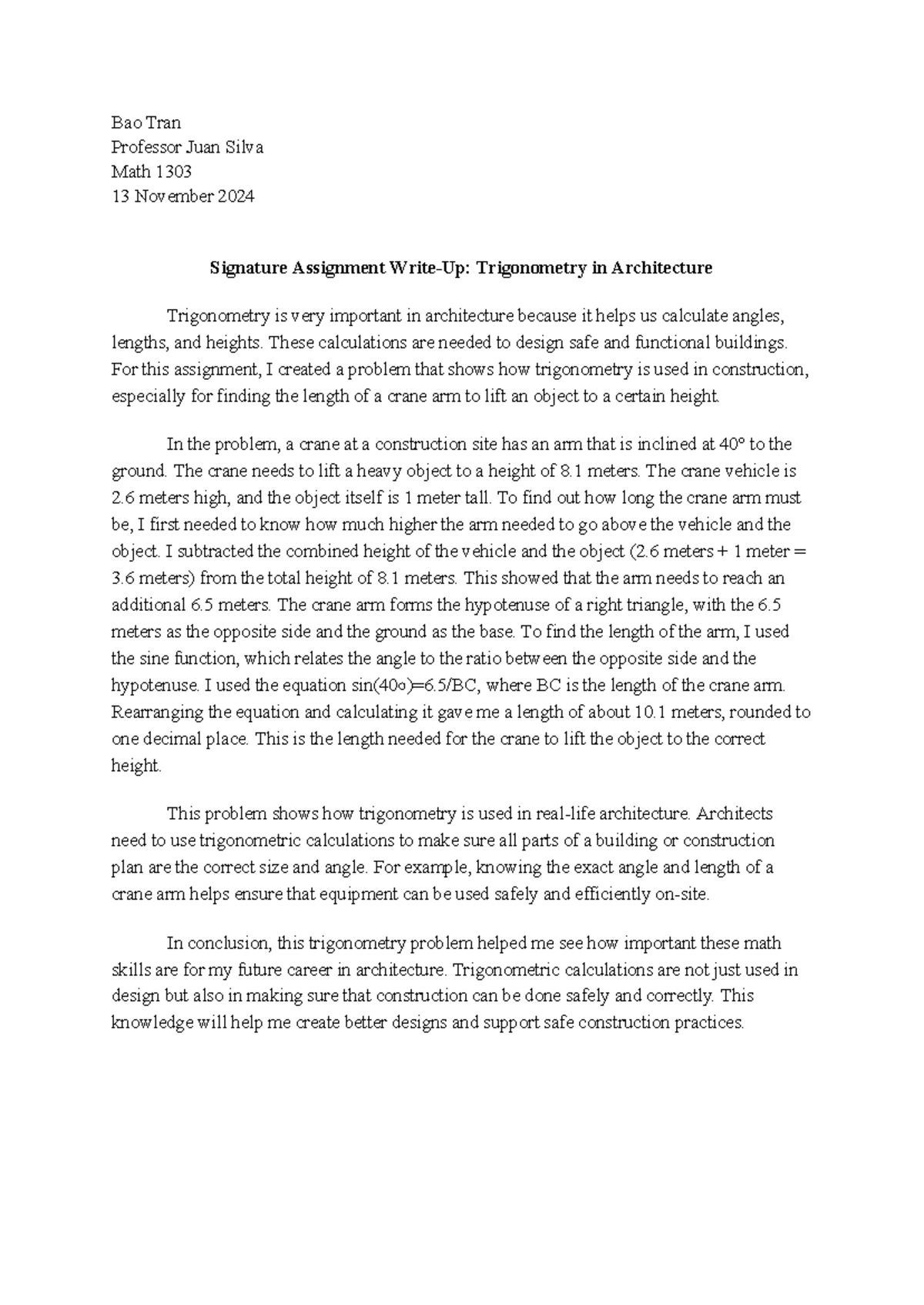 Signature Assignment Write-Up Trigonometry in Architecture - Bao Tran ...