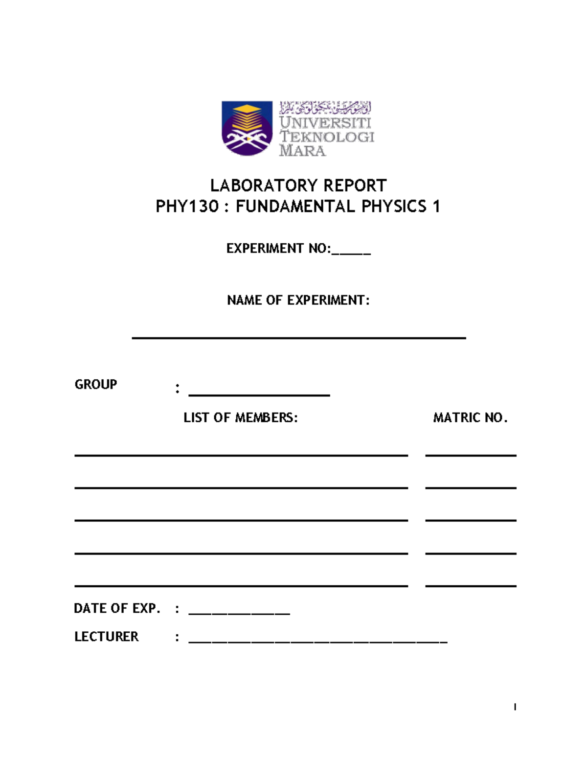 PHY130 Experiment 5 Archimedes Principle - LABORATORY REPORT PHY130 ...
