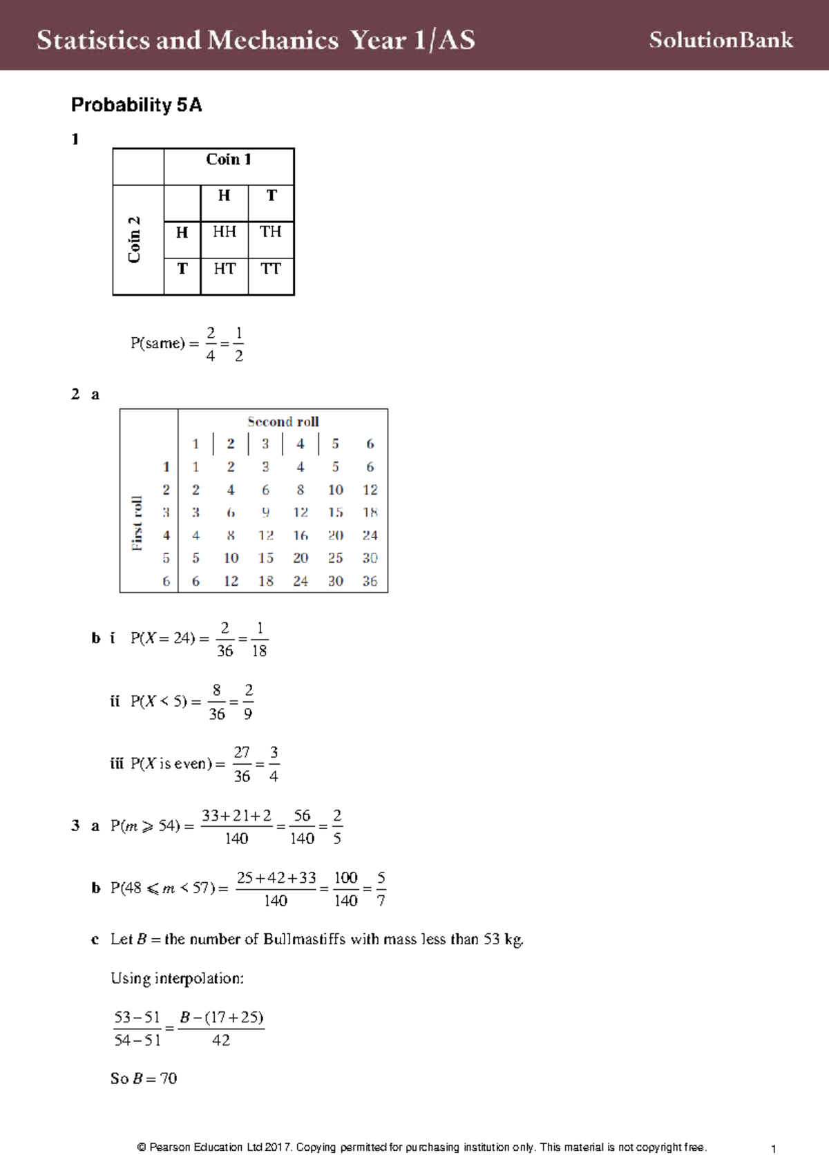Alevelsb sm1 ex5a - Jjhhhhh - Probability 5A 1 P(same) = 2 1 4 2 = 2 a ...