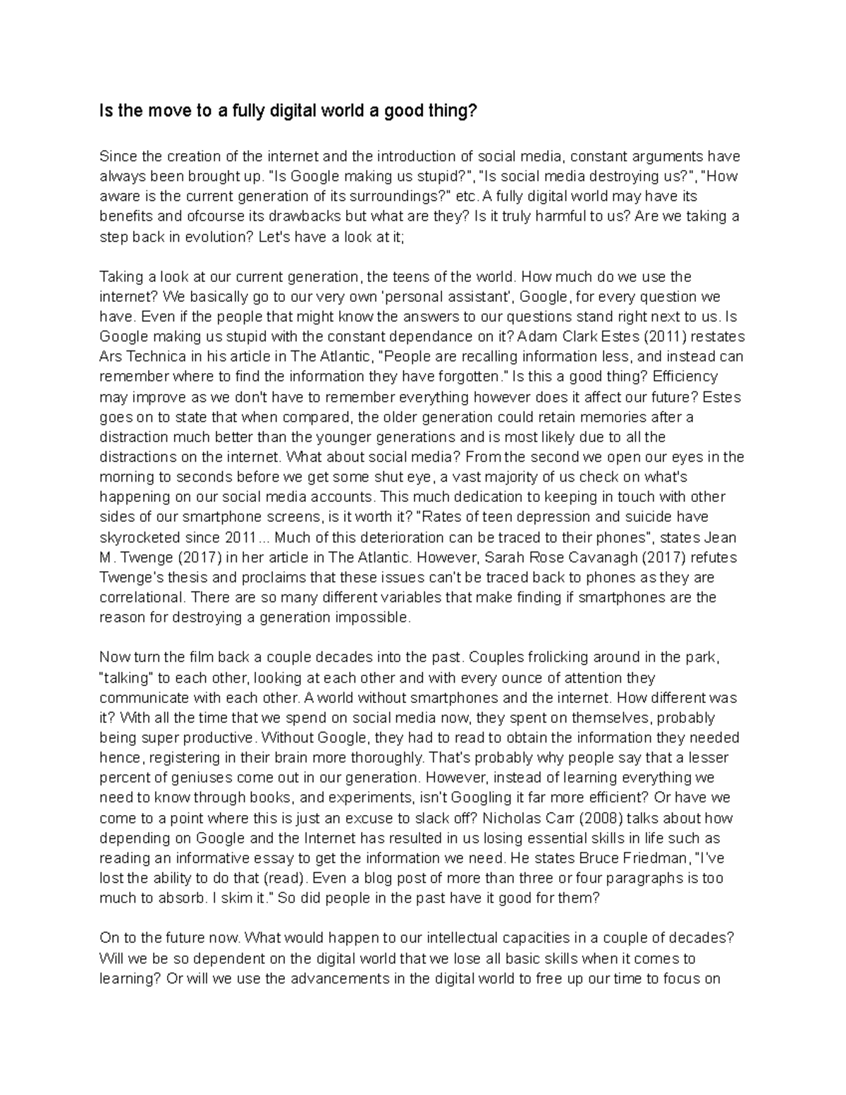 Final Draft, Project 2 - Prof Christina Cullen - Is the move to a fully ...
