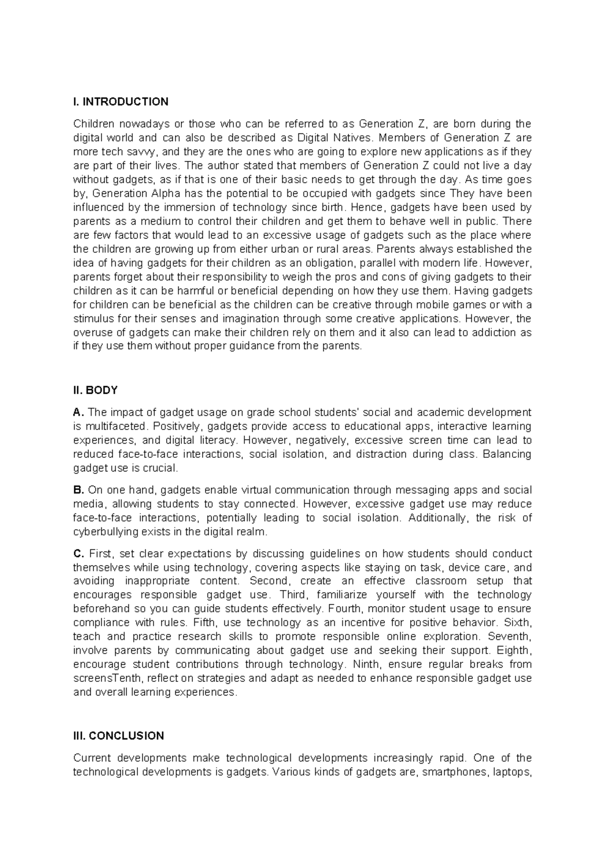 Group 3-Final Group Documented Essay - I. INTRODUCTION Children ...