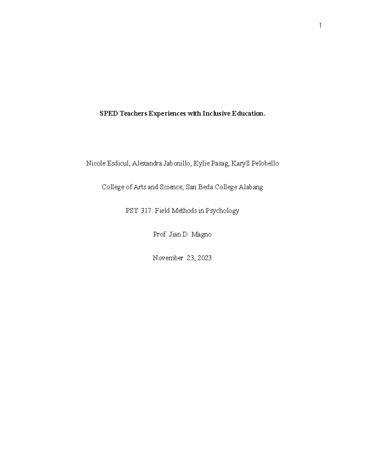 Qualitative Research- Teachers' Experiences with Inclusive Education ...