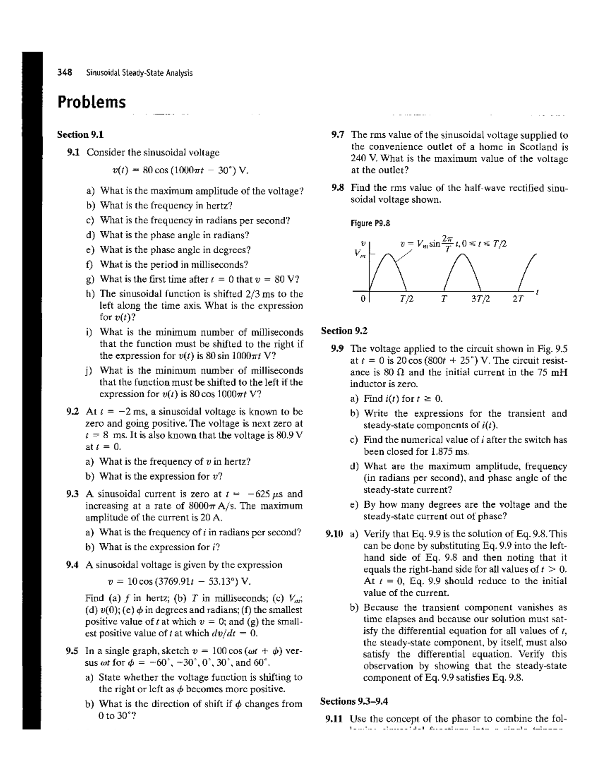Final Problem 0 - 348 Sinusoidal Analysis Problems Section 9 9 The rms ...