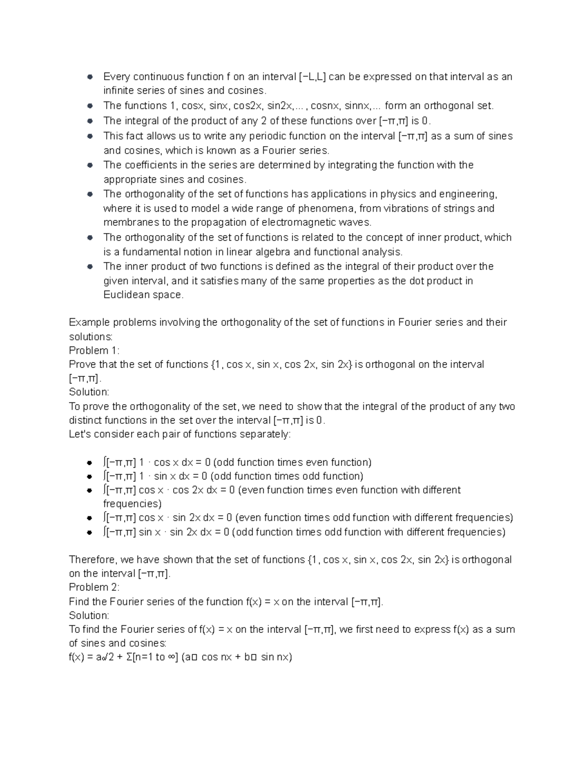 The orthogonality of the set of functions in Fourier series and their ...