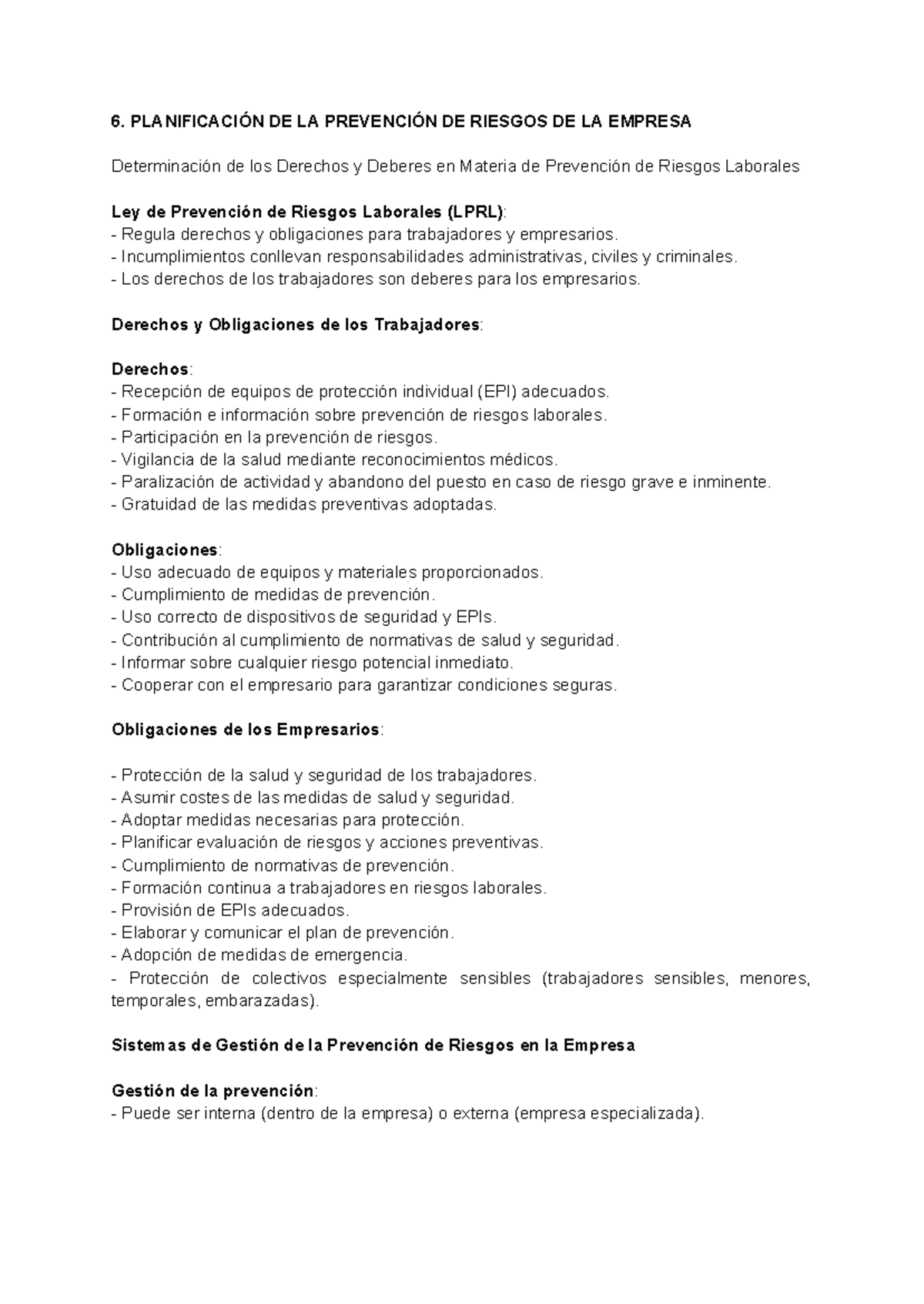 Resumen fol tema 6 - Vytcgdxfdyf - 6. PLANIFICACIÓN DE LA PREVENCIÓN DE RIESGOS DE LA EMPRESA ...