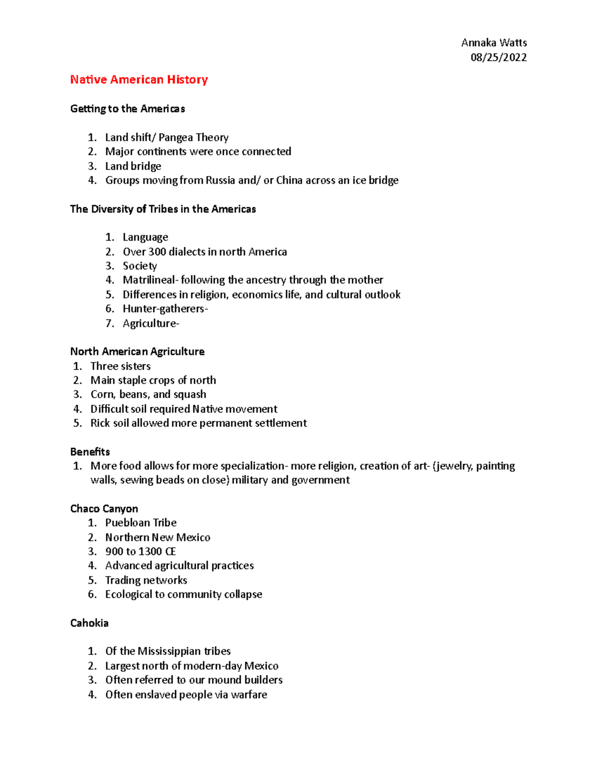 History Notes - Annaka Watts 08/25/ Native American History Getting to ...