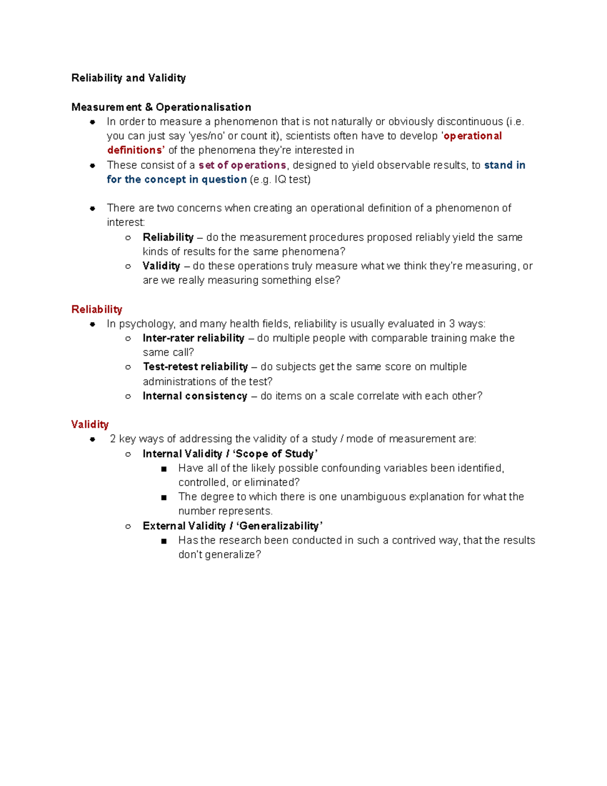 WK3 Reliability and Validity - Reliability and Validity Measurement & Operationalisation In ...