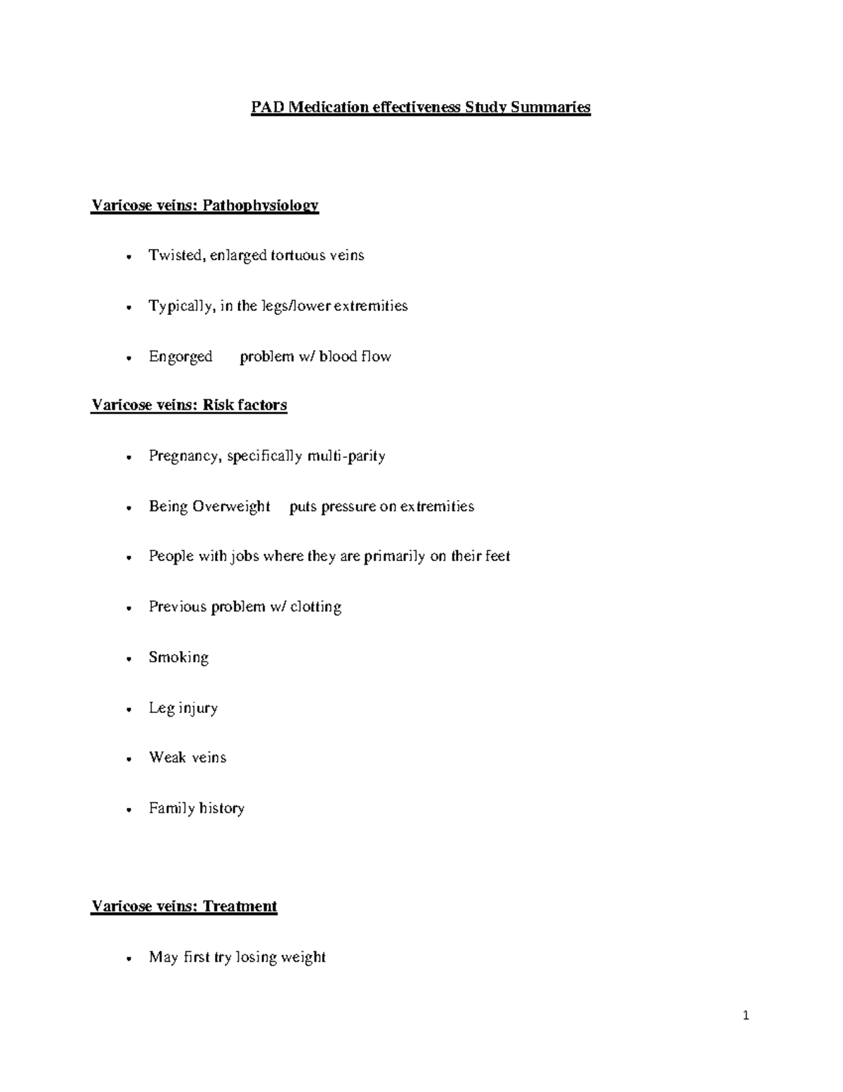 PAD Medication effectiveness Study Summaries - bubble baths) May need ...