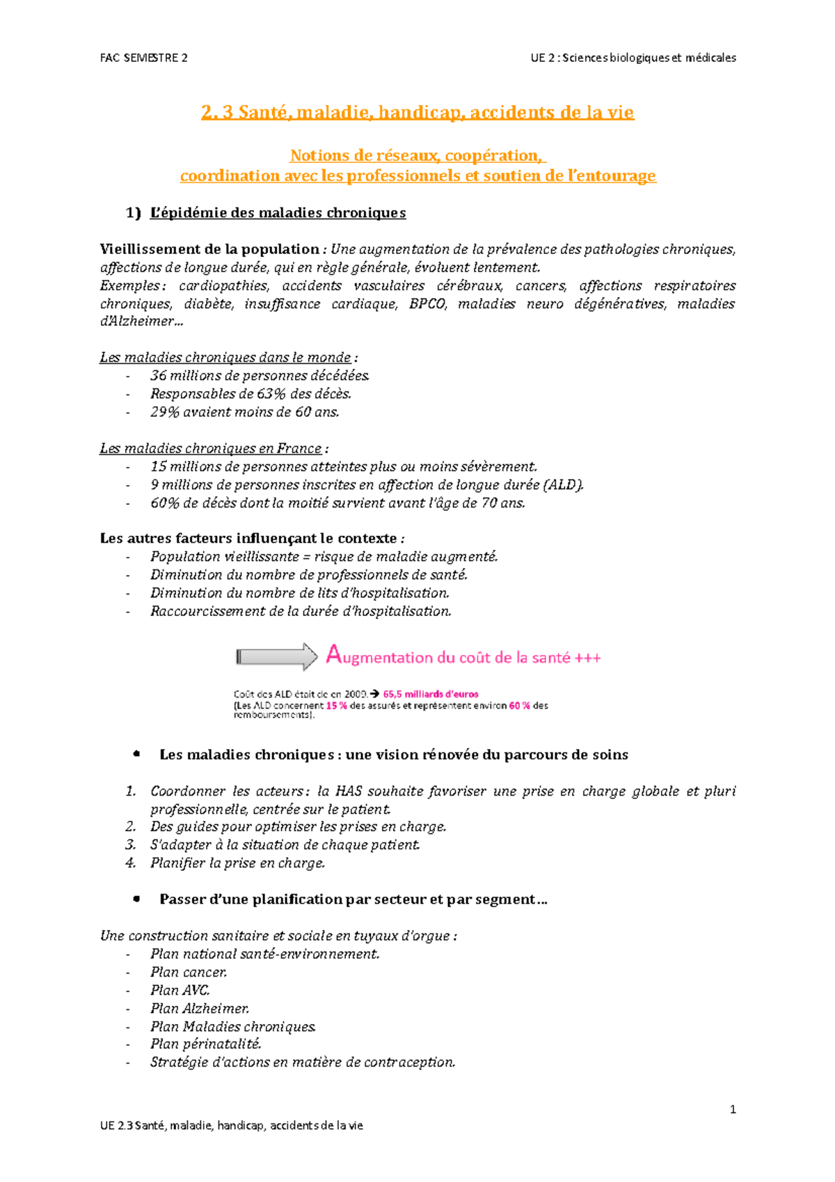 S2 UE2.3 - Cours FAC - 2. 3 Santé, maladie, handicap, accidents de la ...
