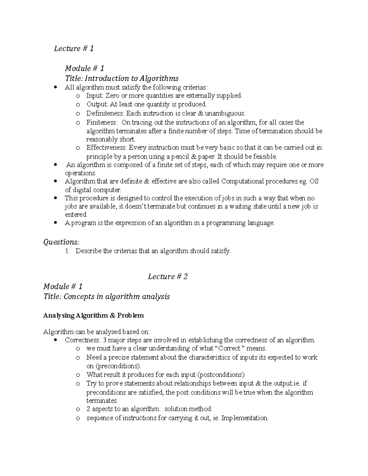 Module 1 not alligned - Introduction to Algorithms - Lecture # 1 Module ...