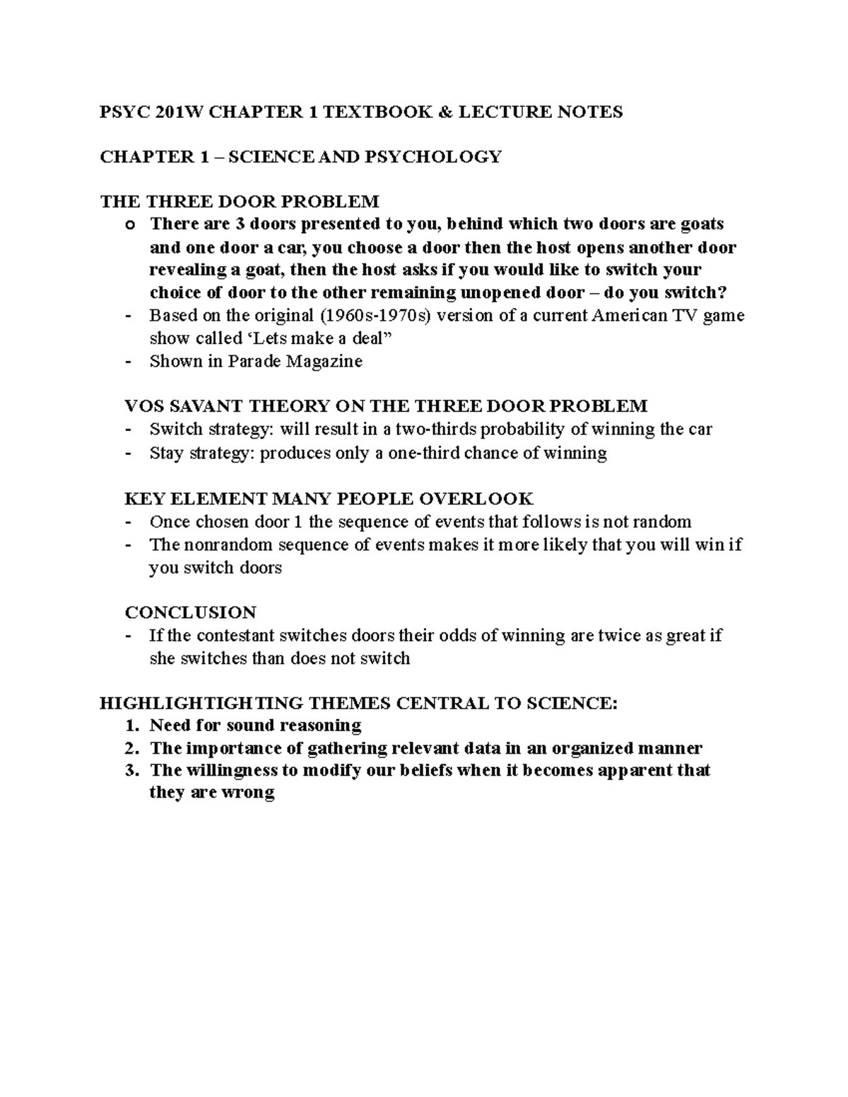 PSYC 201W Chapter 1 Textbook Notes - PSYC 201W CHAPTER 1 TEXTBOOK ...