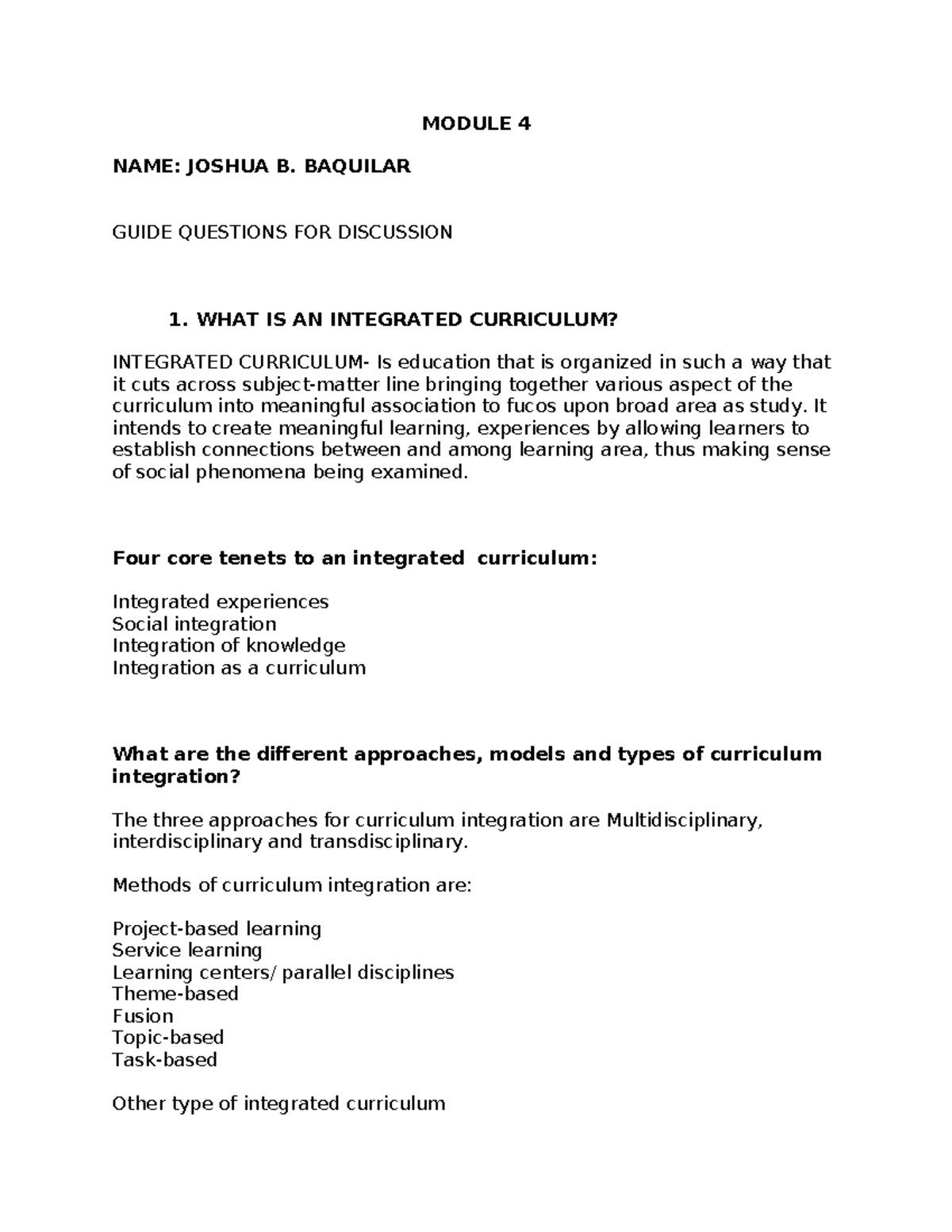 Module 4 concept based - MODULE 4 NAME: JOSHUA B. BAQUILAR GUIDE ...