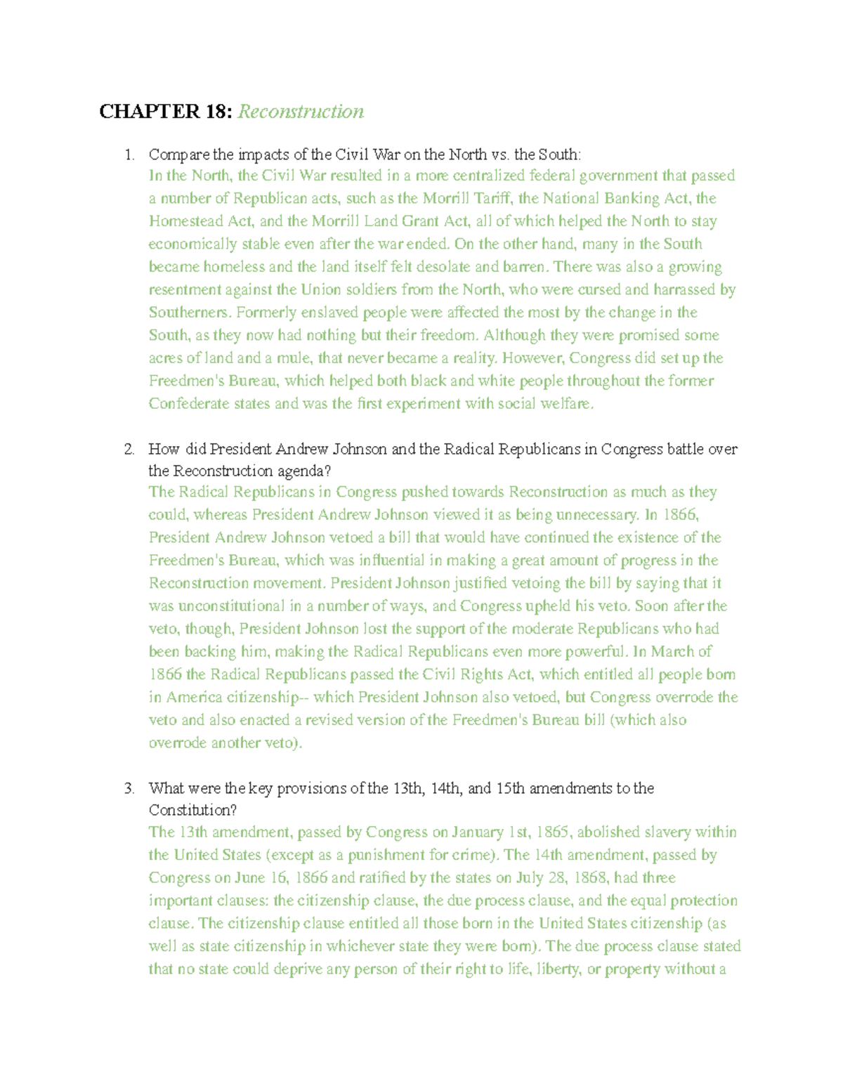 Chapter 18 HW Questions - CHAPTER 18: Reconstruction Compare the ...