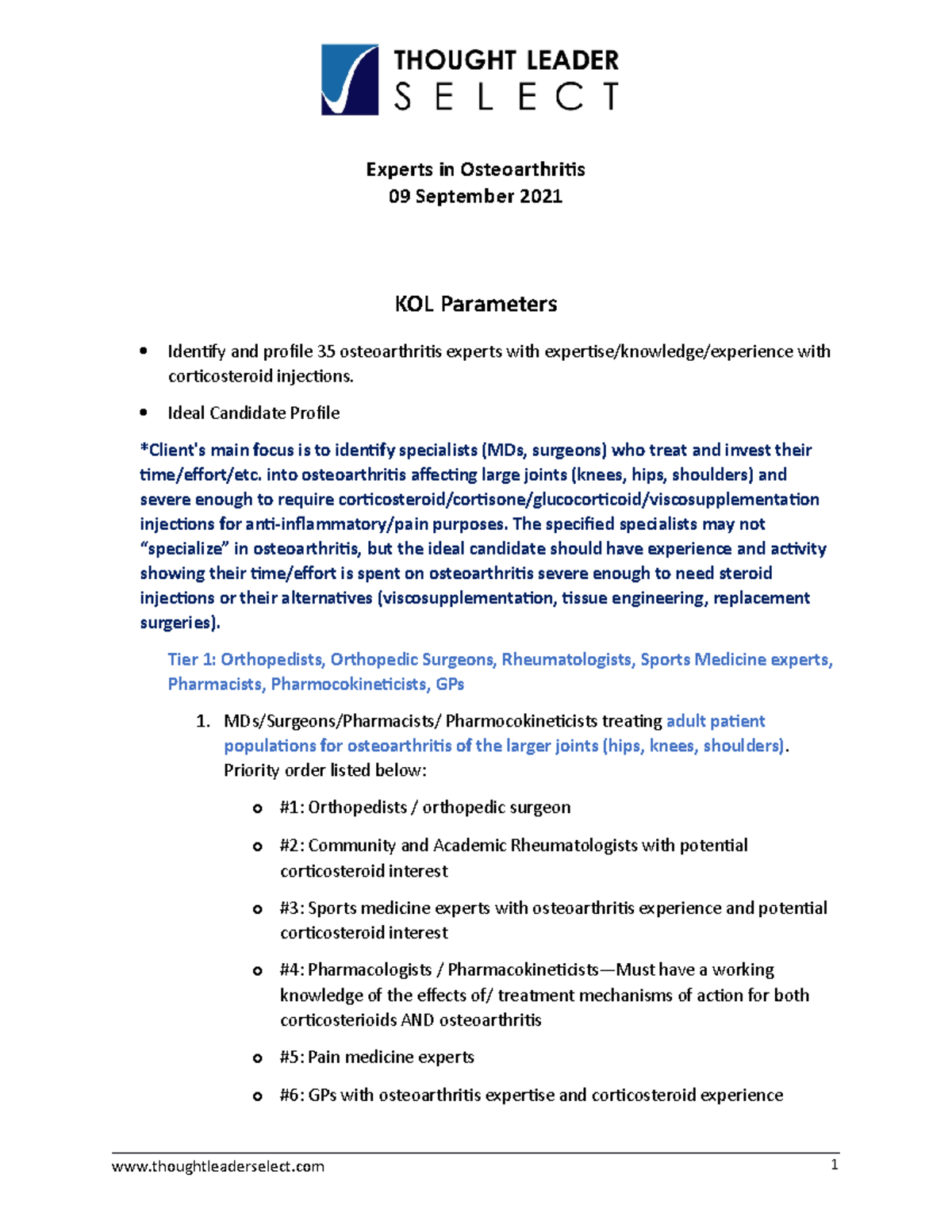 Osteoarthritis Keywords and KOL parameters - Experts in Osteoarthritis ...