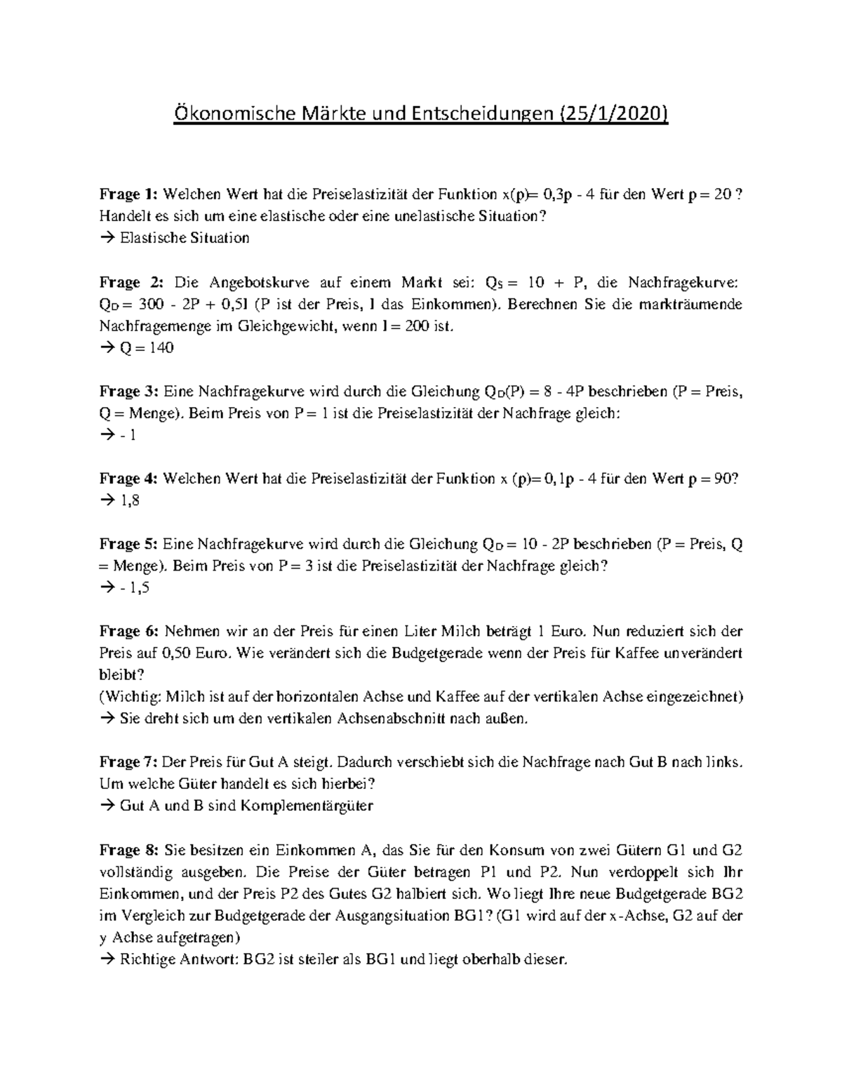 Klausur 25 Januar 2020, Fragen und Antworten - Warning: TT: undefined function: 32 Ökonomische ...