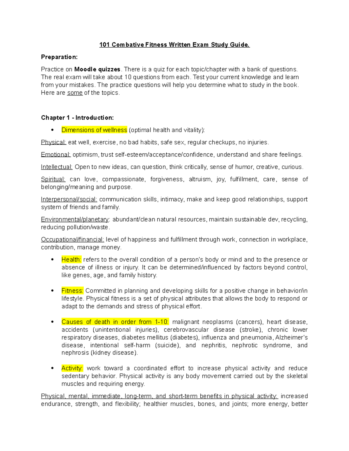 Study guide - Preparation: Practice on Moodle quizzes. There is a quiz ...