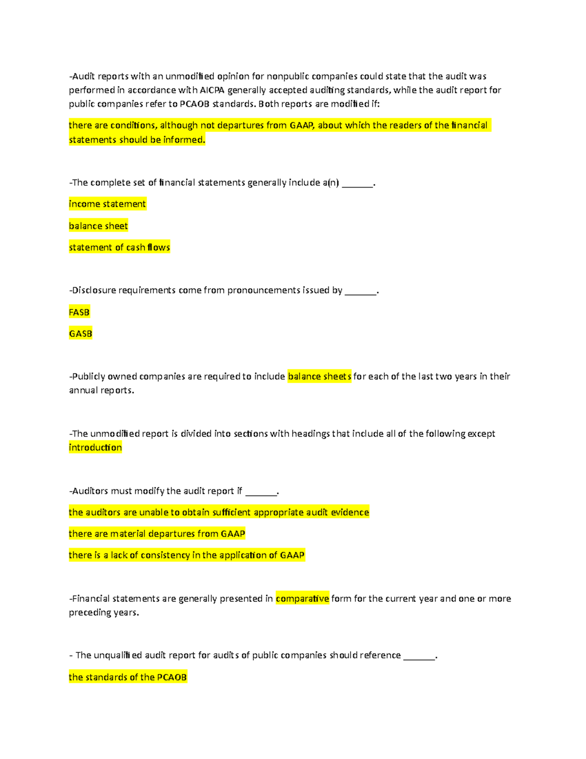 Wk 5 Practice Ch 17 -Audit reports with an unmodified opinion for ...