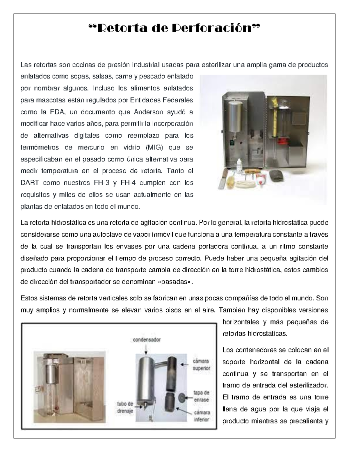 Retorta de perforacion - “Retorta de Perforación” Las retortas son ...