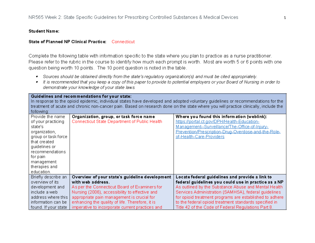 NR565 Week 2 State Specific Guidelines for Prescribing Controlled ...
