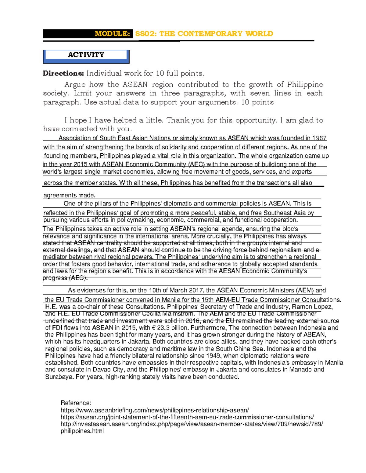 Activity Chapter 5Contemporary - MODULE: SS02: THE CONTEMPORARY WORLD ...