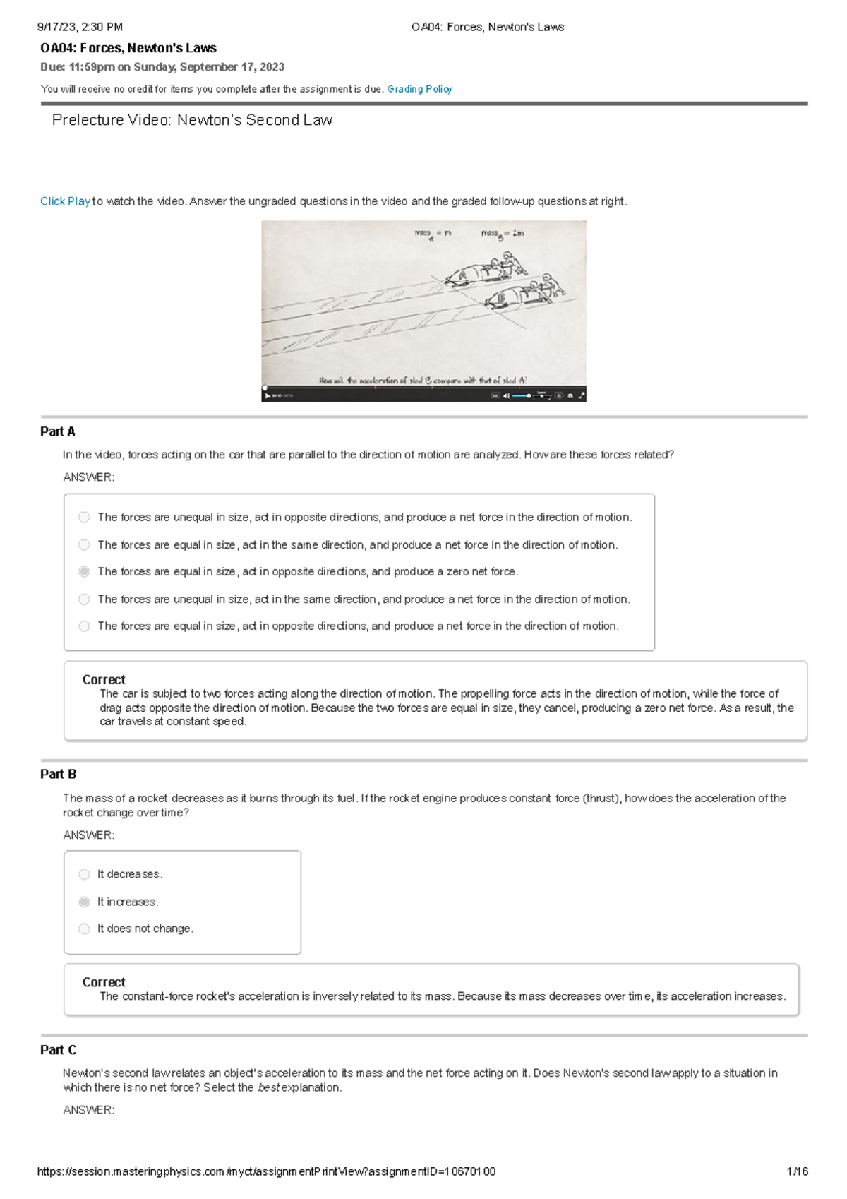 OA04 Forces, Newton's Laws - OA04: Forces, Newton's Laws Due: 11:59pm ...