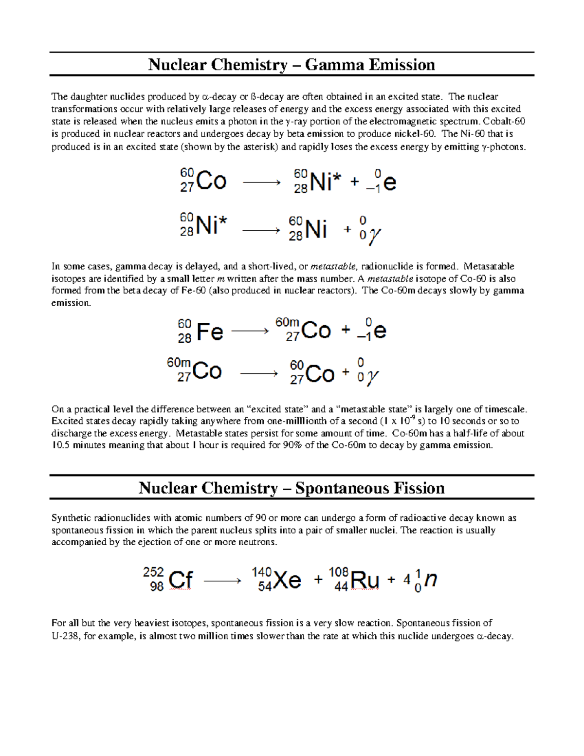 Nuclear Gamma And Fission - Nuclear Chemistry – Gamma Emission The ...