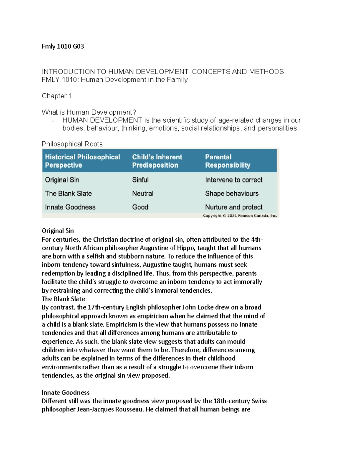 Fmly 1010 G03 - chapter notes 1-3 - Fmly 1010 G INTRODUCTION TO HUMAN ...