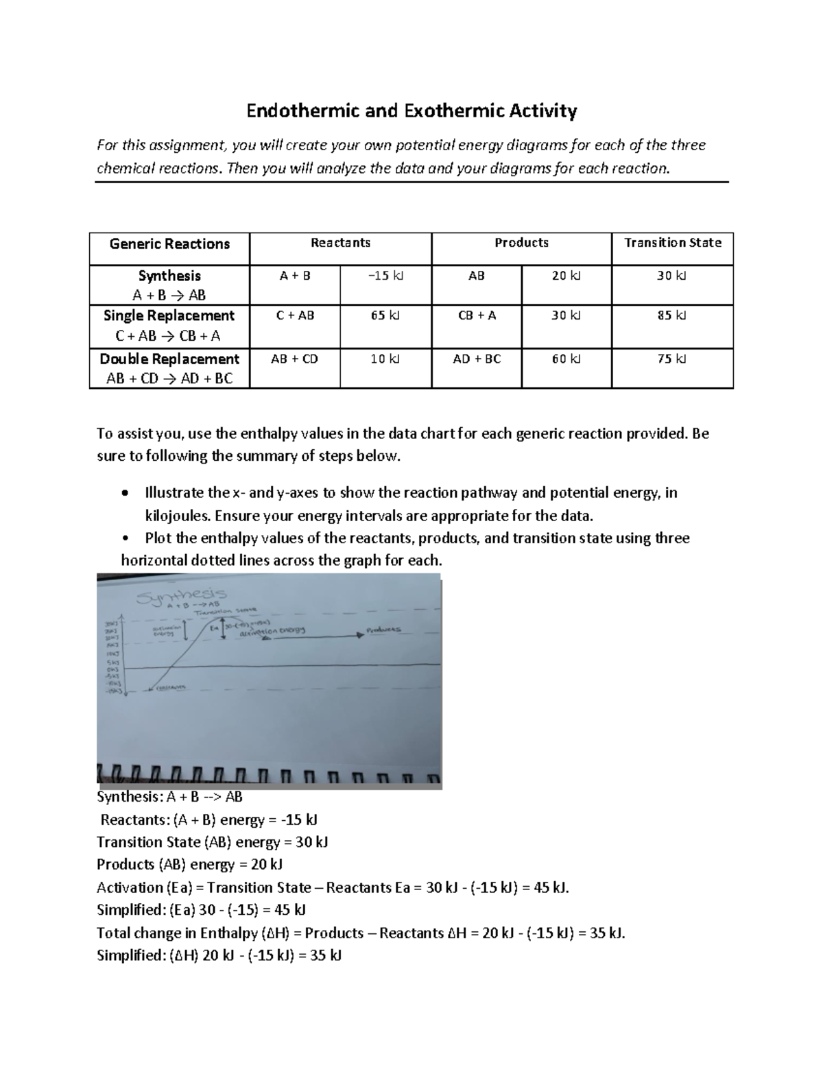 Exo lab activity - Endothermic and Exothermic Activity For this ...