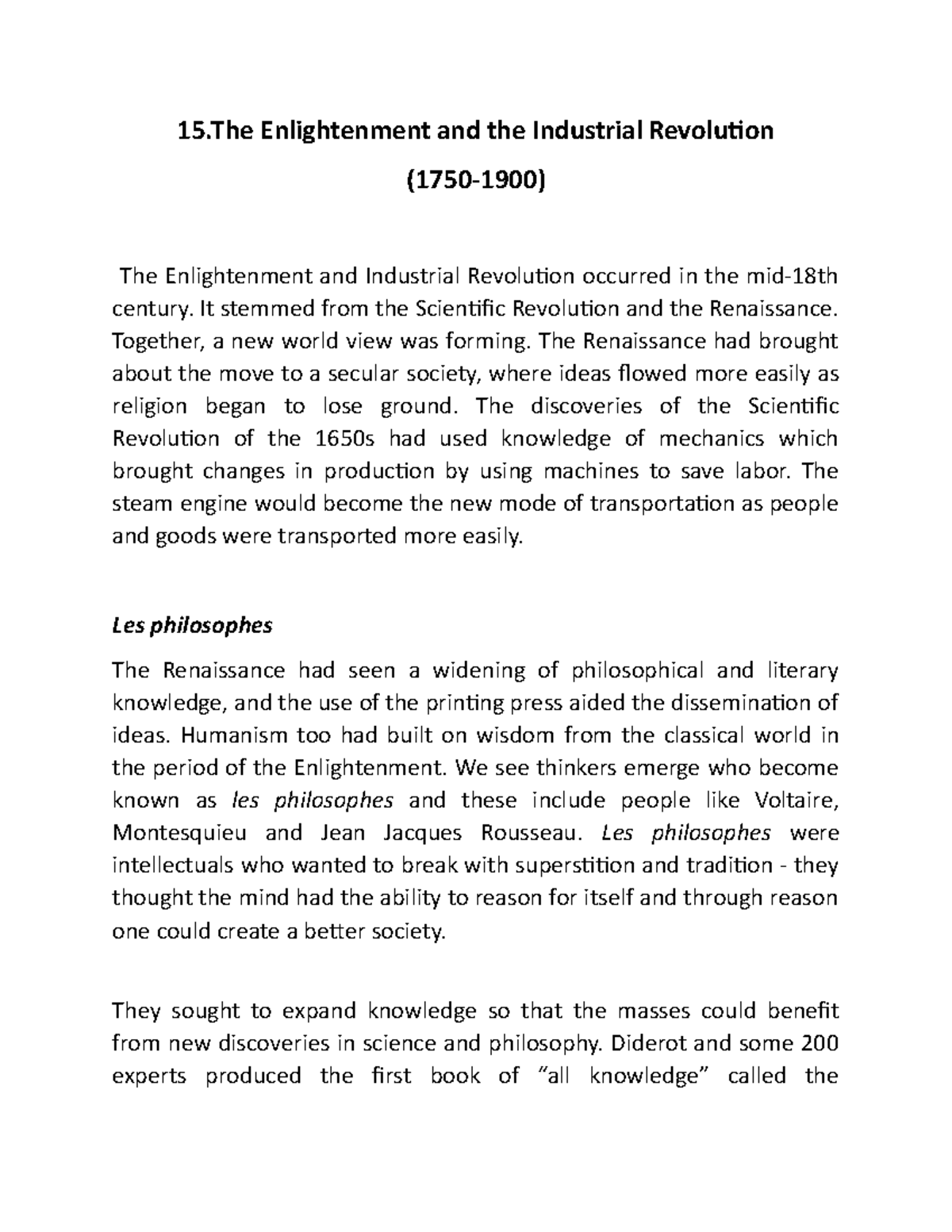 15 The Enlightenment and Industrial Revolution 1 - 15 Enlightenment and ...