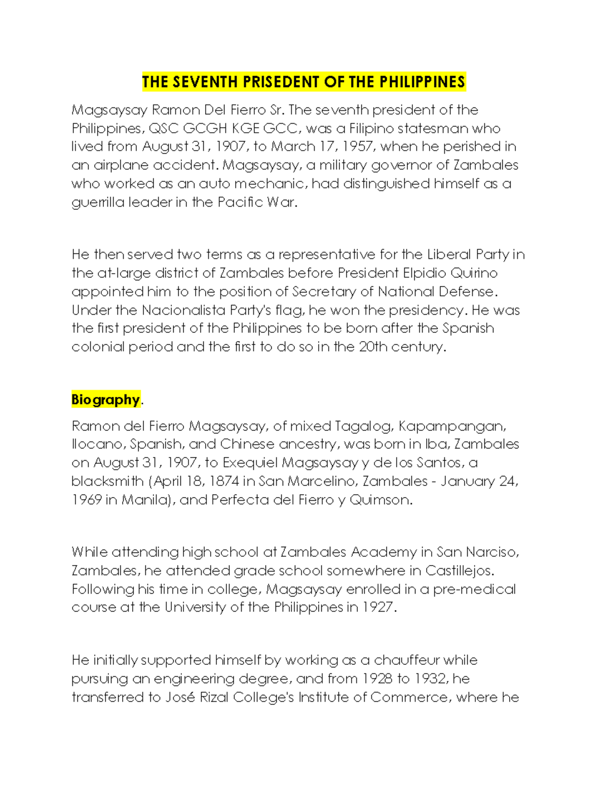 THE Seventh Prisedent OF THE Philippines - THE SEVENTH PRISEDENT OF THE ...