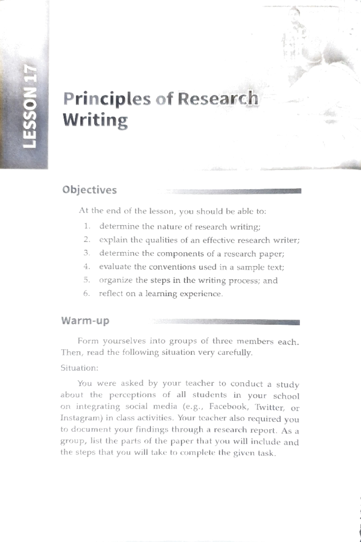 Lesson 1 EL110 - research - Principles of Research Writing Objectives ...